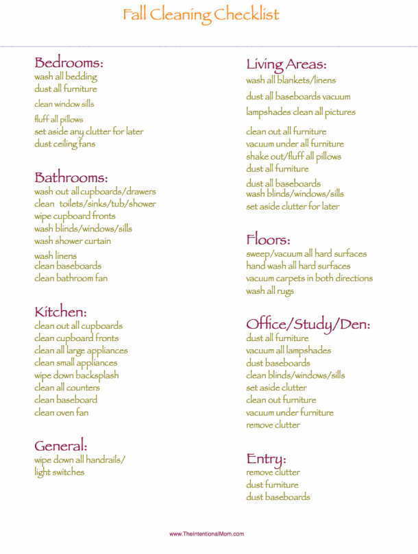 Fall Cleaning Checklist - The Intentional Mom